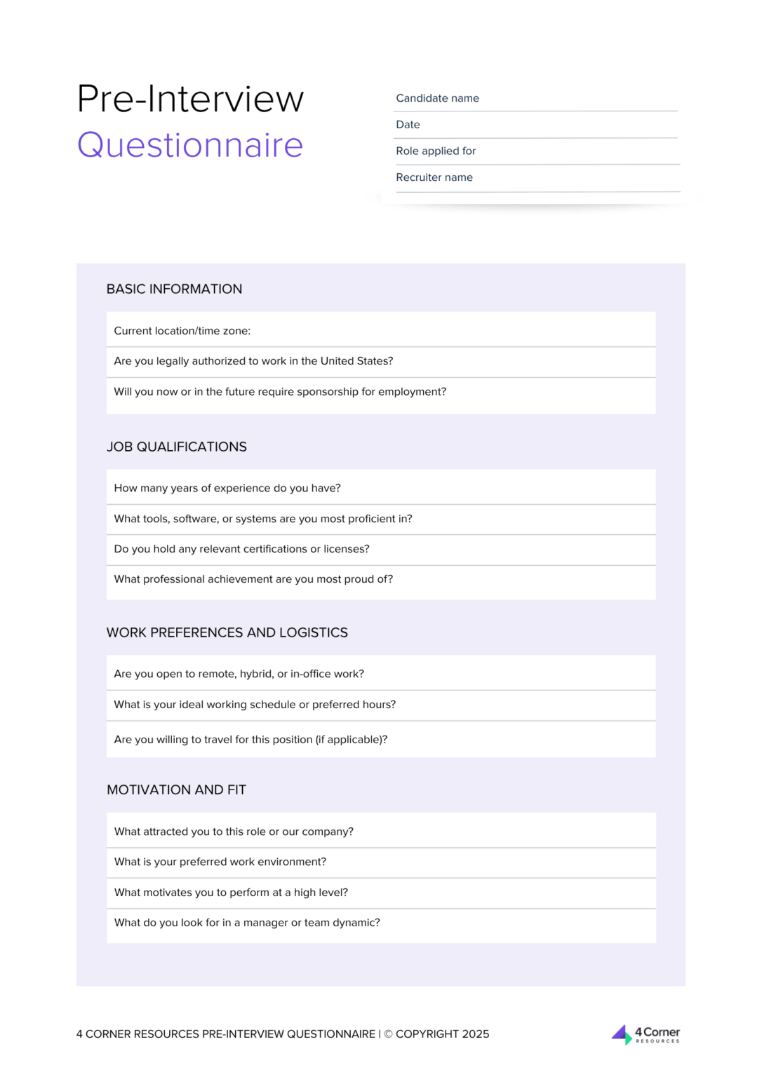 What to Include in a Pre-Interview Questionnaire +Free Template
